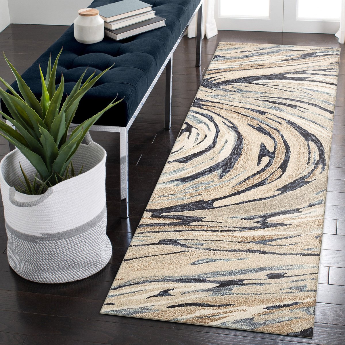 Liora Manne Savoy Big Wave Area Rugs | Abstract Rectangular Blues Area ...