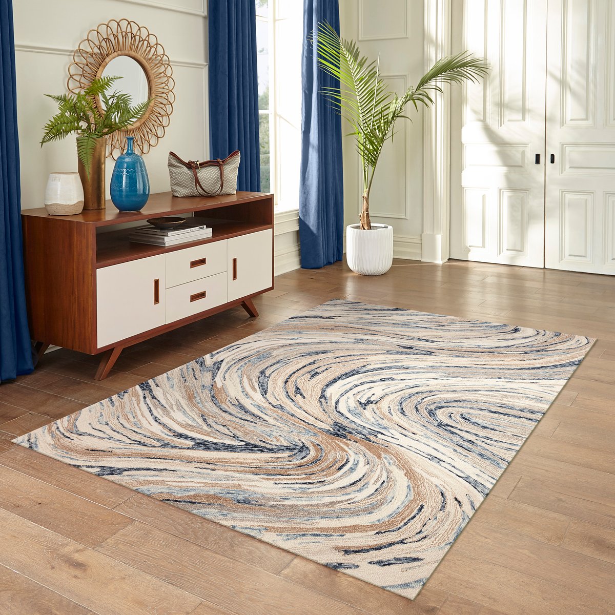 Liora Manne Savoy Big Wave Area Rugs | Abstract Rectangular Blues Area ...