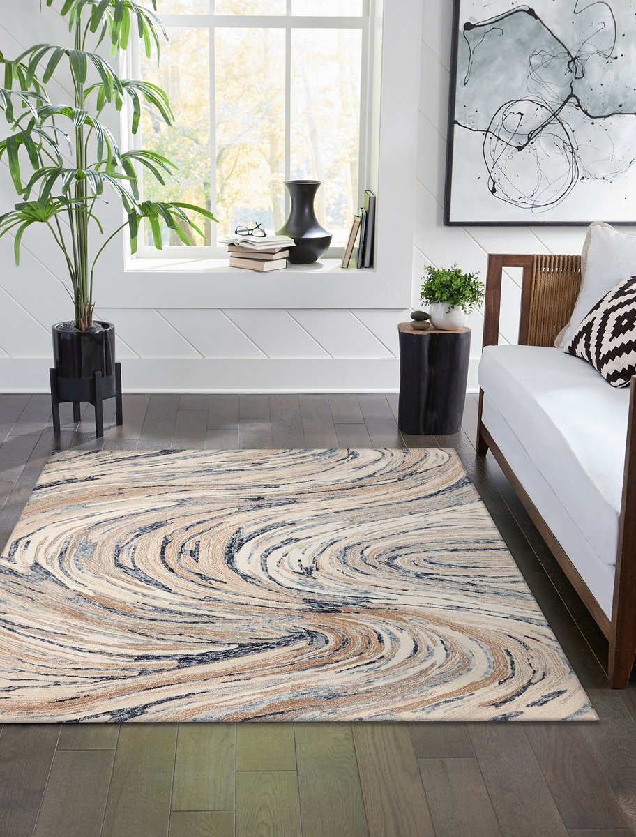 Liora Manne Savoy Big Wave Area Rugs | Abstract Rectangular Blues Area ...
