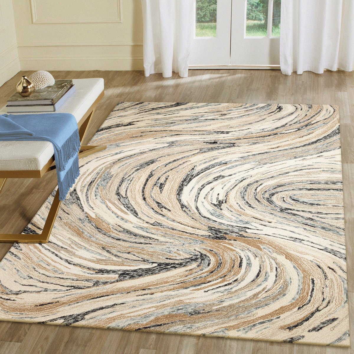 Liora Manne Savoy Big Wave Area Rugs | Abstract Rectangular Blues Area ...