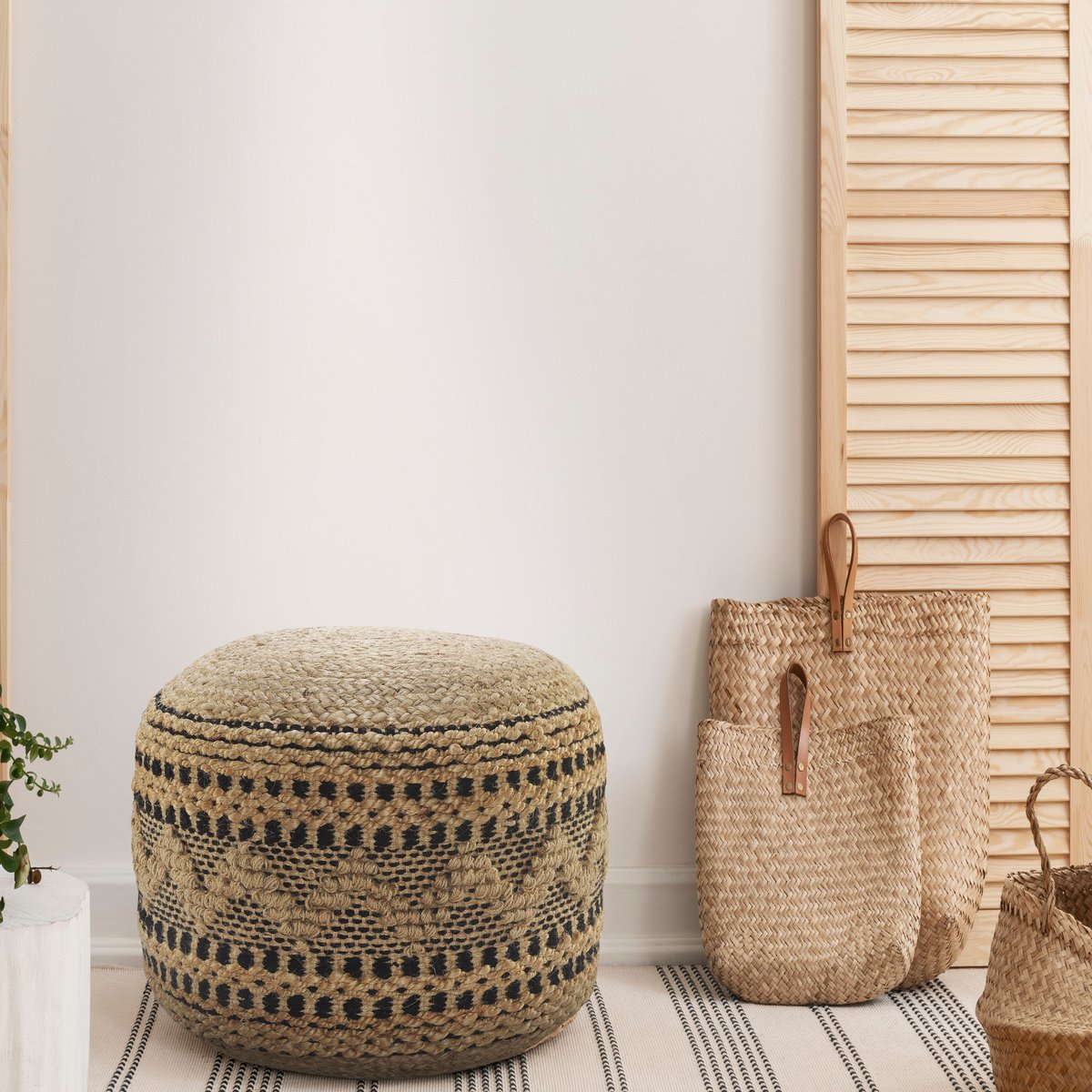 Rajani Home Navite Pouf Chevron Poufs | Natural Fiber | Rugs Direct