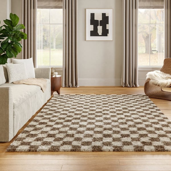 Rugs USA Bettie Retro Checkered Shag 200OZBZ04A Geometric Area Rugs ...