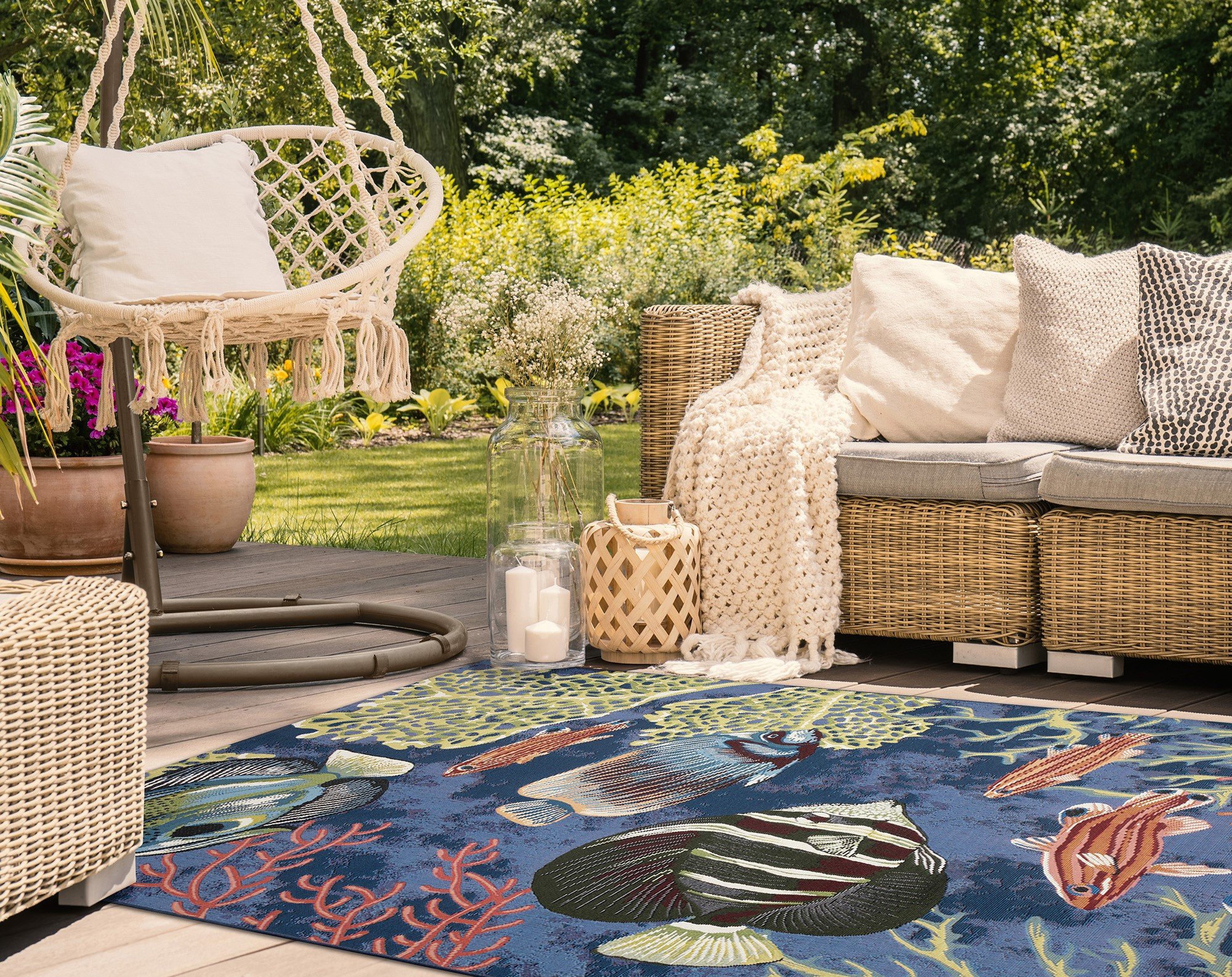 Liora Manne Marina Fish Area Rugs | Beach / Nautical Rectangular Blues ...