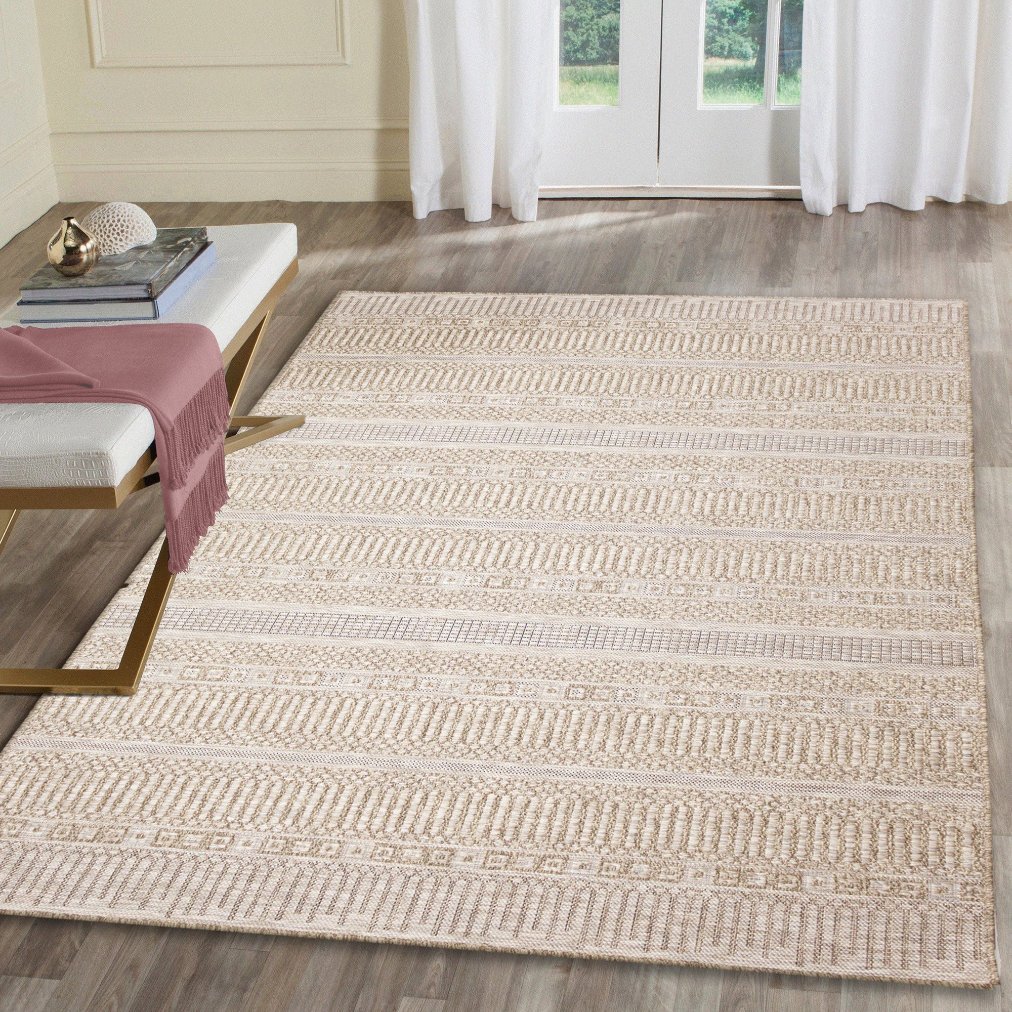 Liora Manne Orly Stripe Area Rugs | Moroccan Rectangular Tans & Beiges ...
