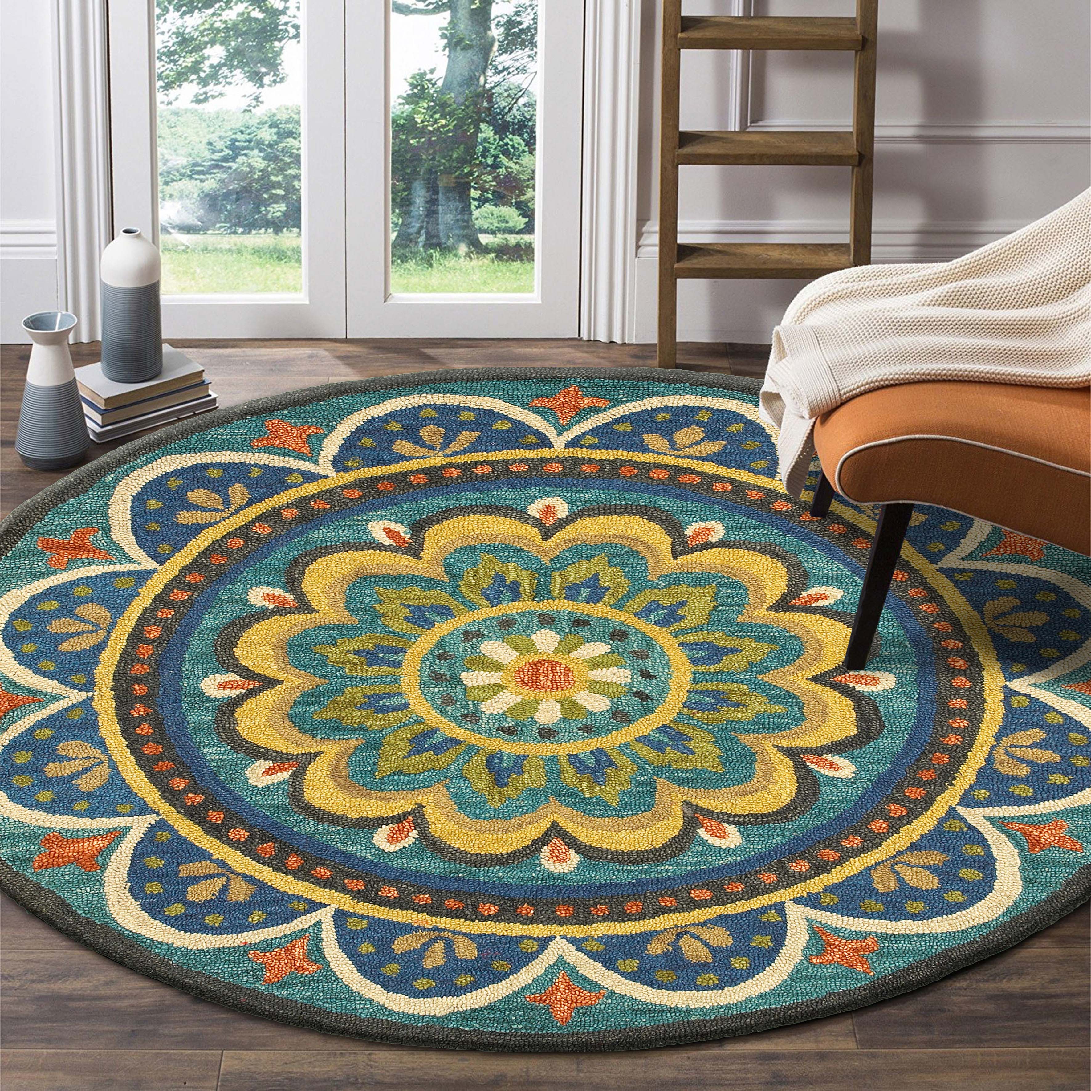 Rajani Home Flair Blyn Area Rugs | Bohemian Round Blues Area Rugs ...